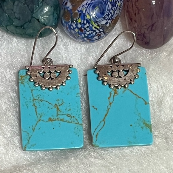 Vintage | Jewelry | Vintage Sterling Turquoise Slab Earrings | Poshmark